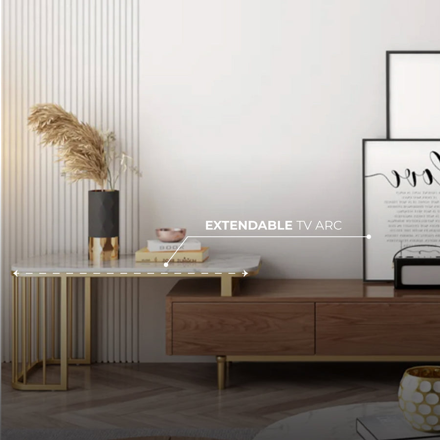 Modern Extendable Marble TV Unit | Low Line Entertainment Unit