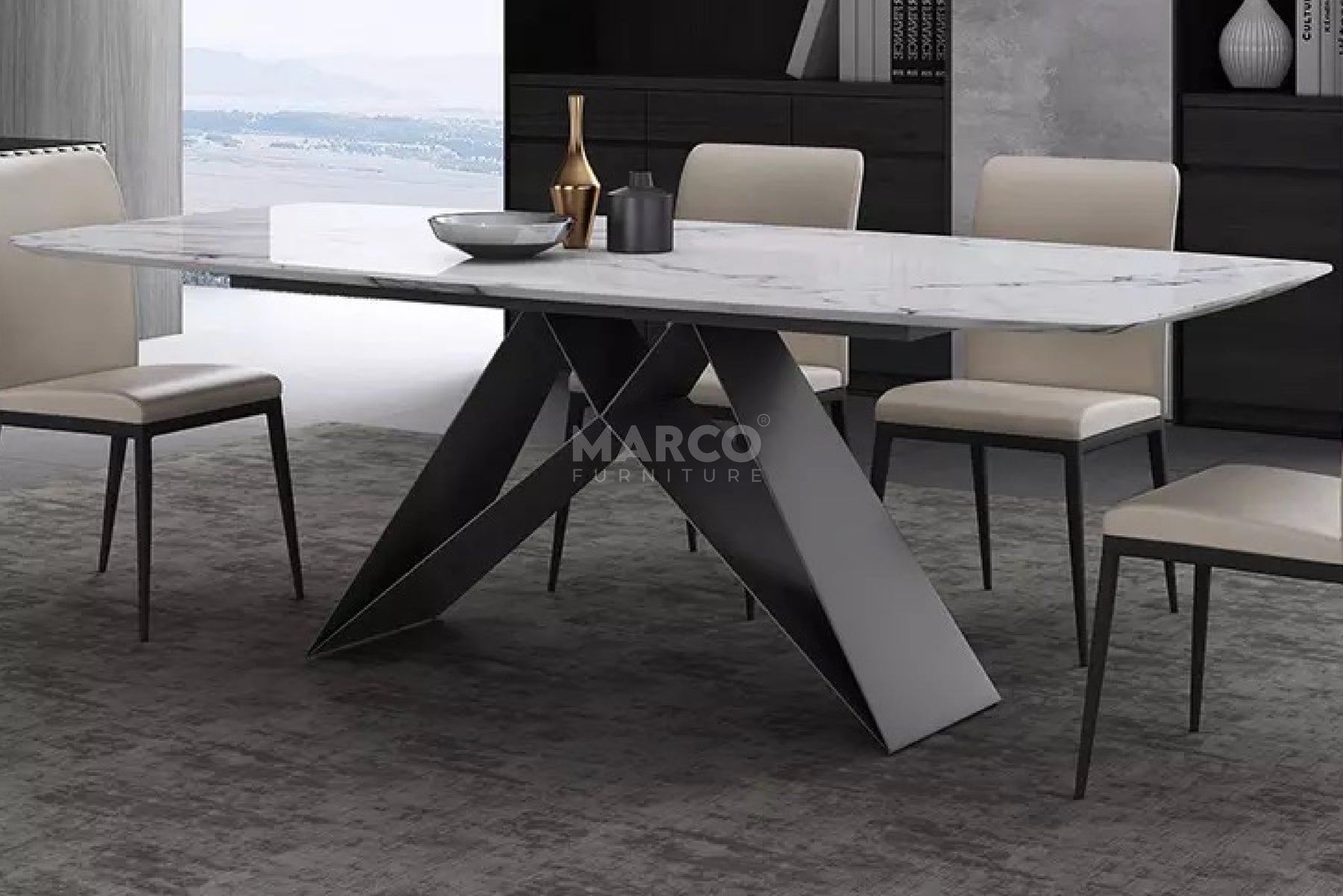 Ceramic Dining Table with Metal Base | Modern Dining Table