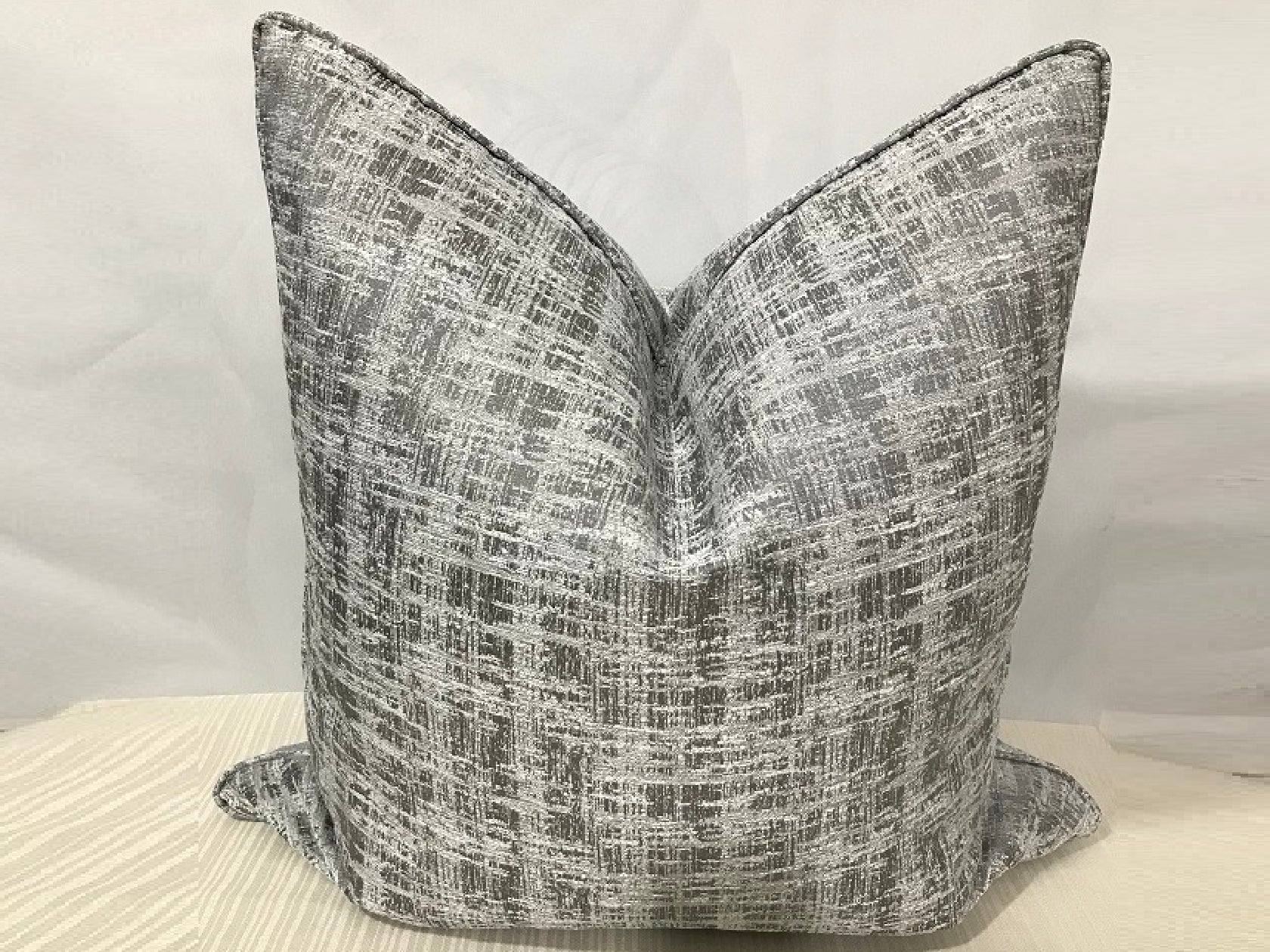 Grey Crosshatch Designer Feather-Filled Cushion | Shop Now