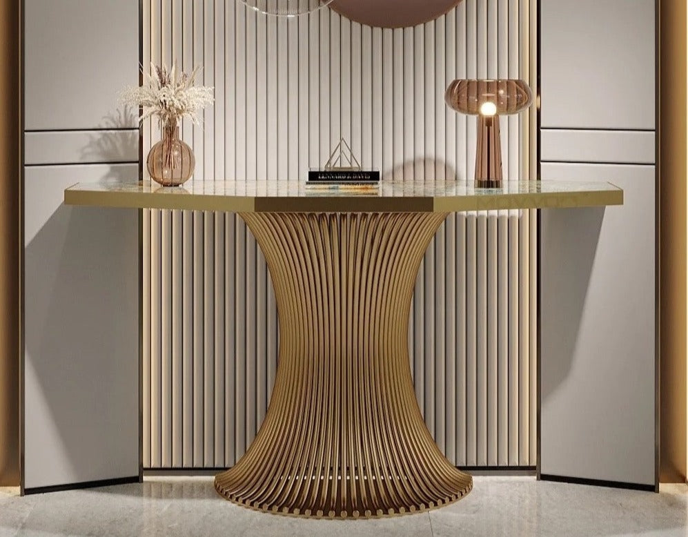Horizon Marble Console Table with Gold Base | Hallway Tables