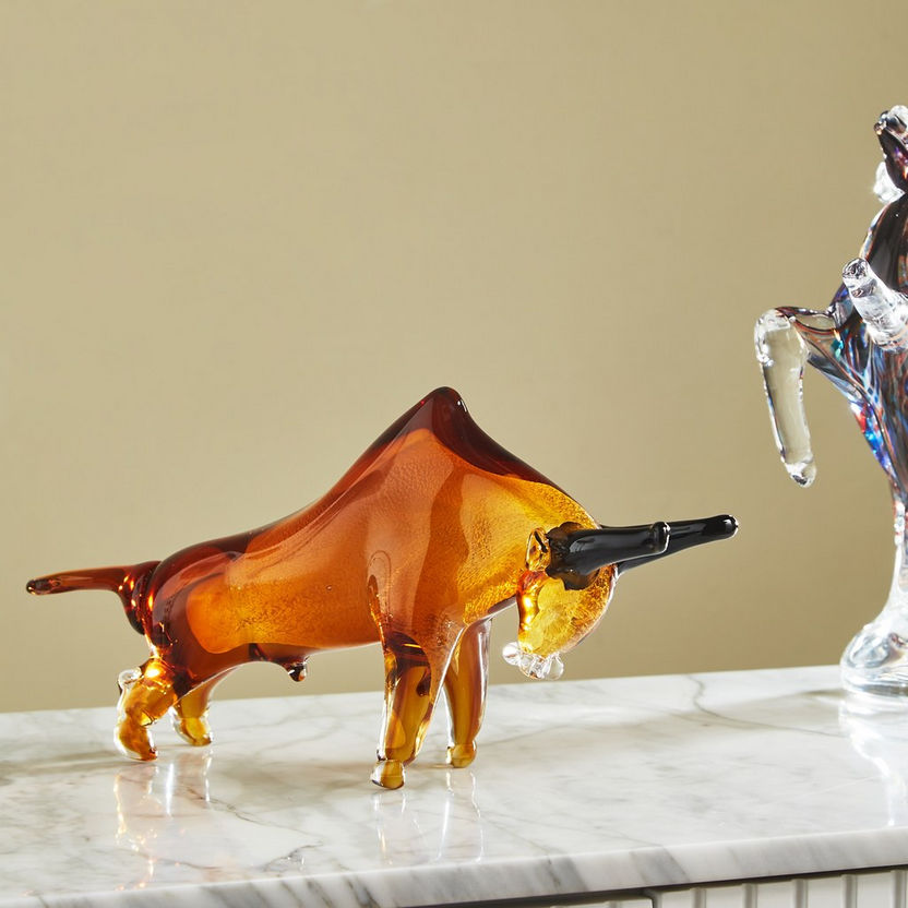 Hand-Blown Amber Glass Bull Sculpture | Modern Artistic Decor