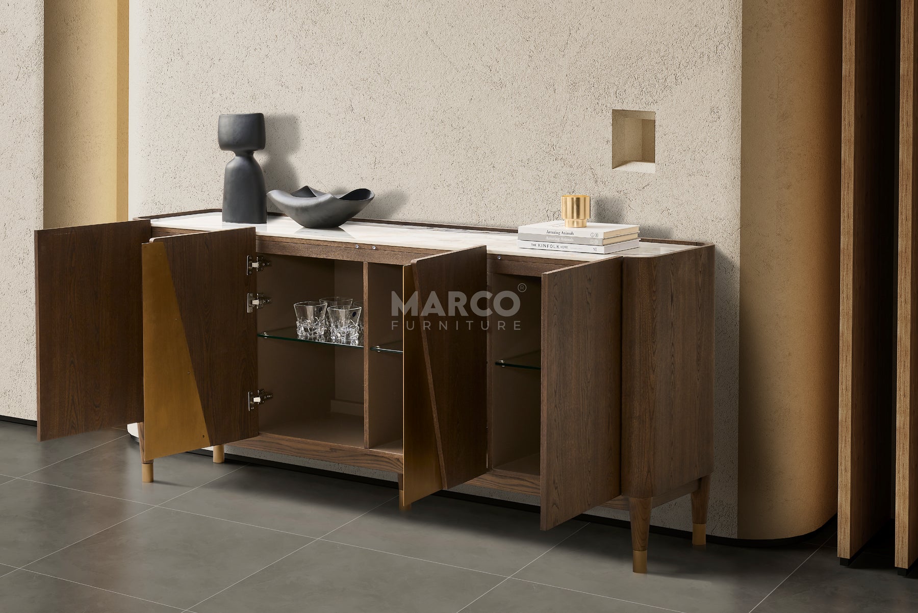 Olmo Fiorito Sintered Stone Top Buffet Table with Storage | Shop Now