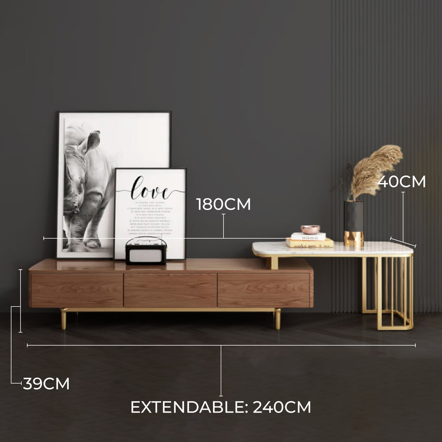 Modern Extendable Marble TV Unit | Low Line Entertainment Unit